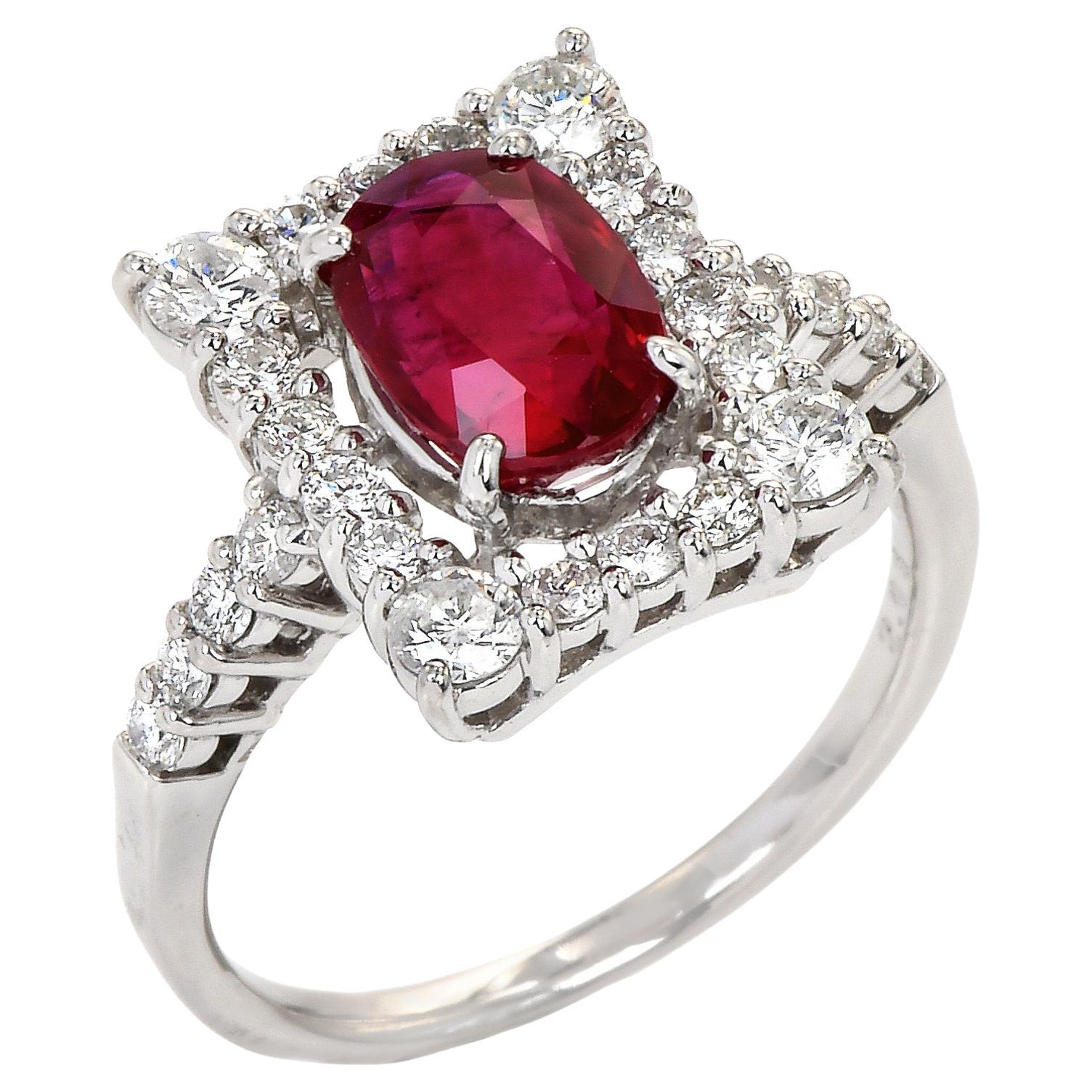 GIA Natural No Heat Ruby Diamond Platinum Cocktail Ring For Sale at 1stDibs