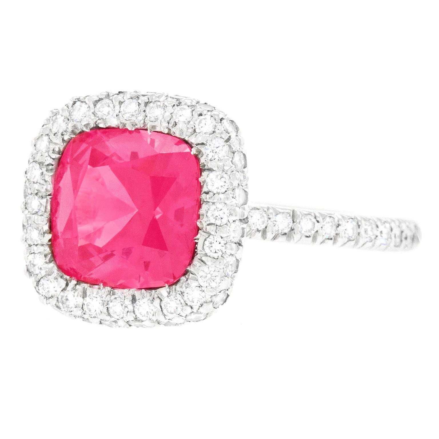 No Heat Pink Mahenge Spinel and Diamond Set Platinum Ring GIA For Sale ...