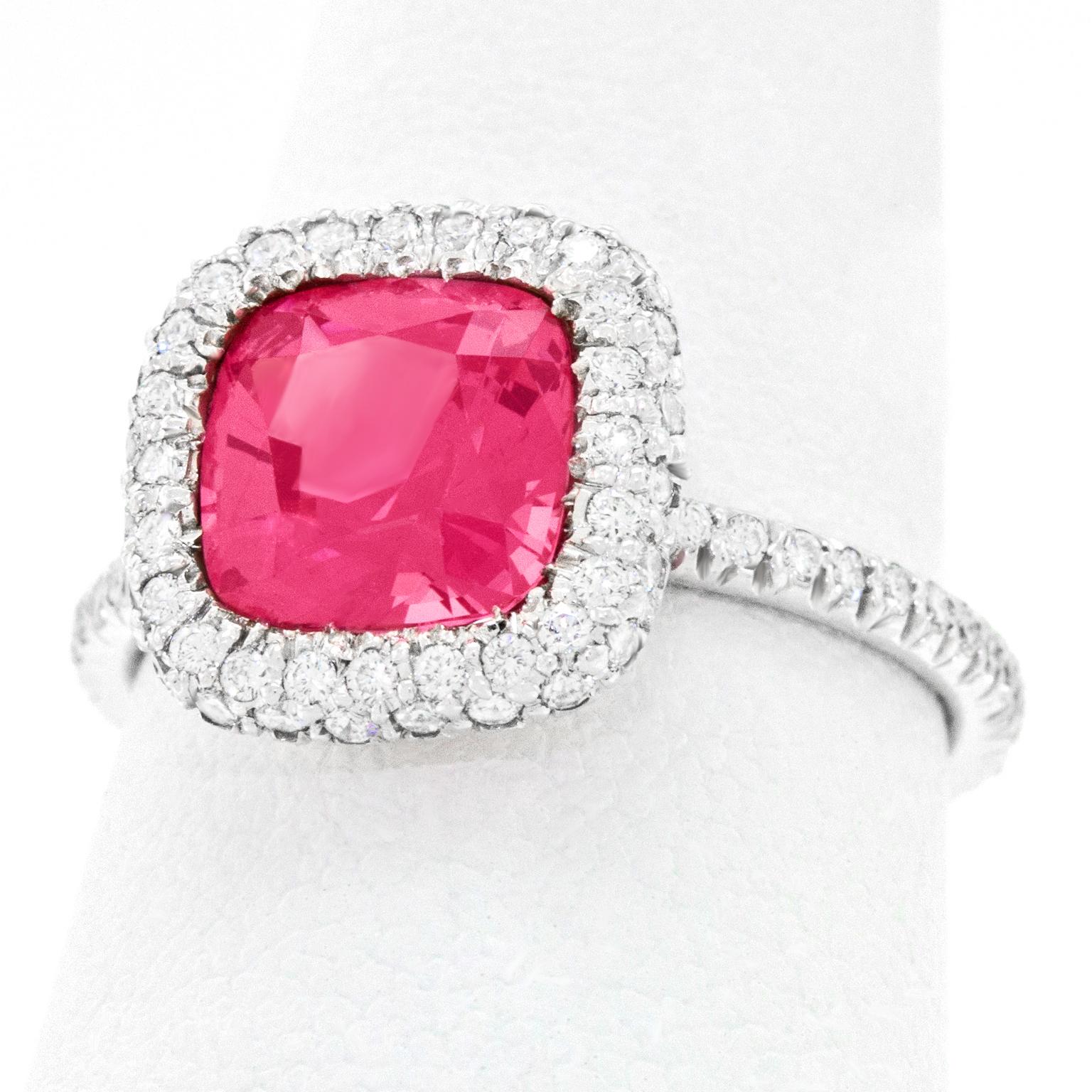 No Heat Pink Mahenge Spinel and Diamond Set Platinum Ring GIA For Sale ...