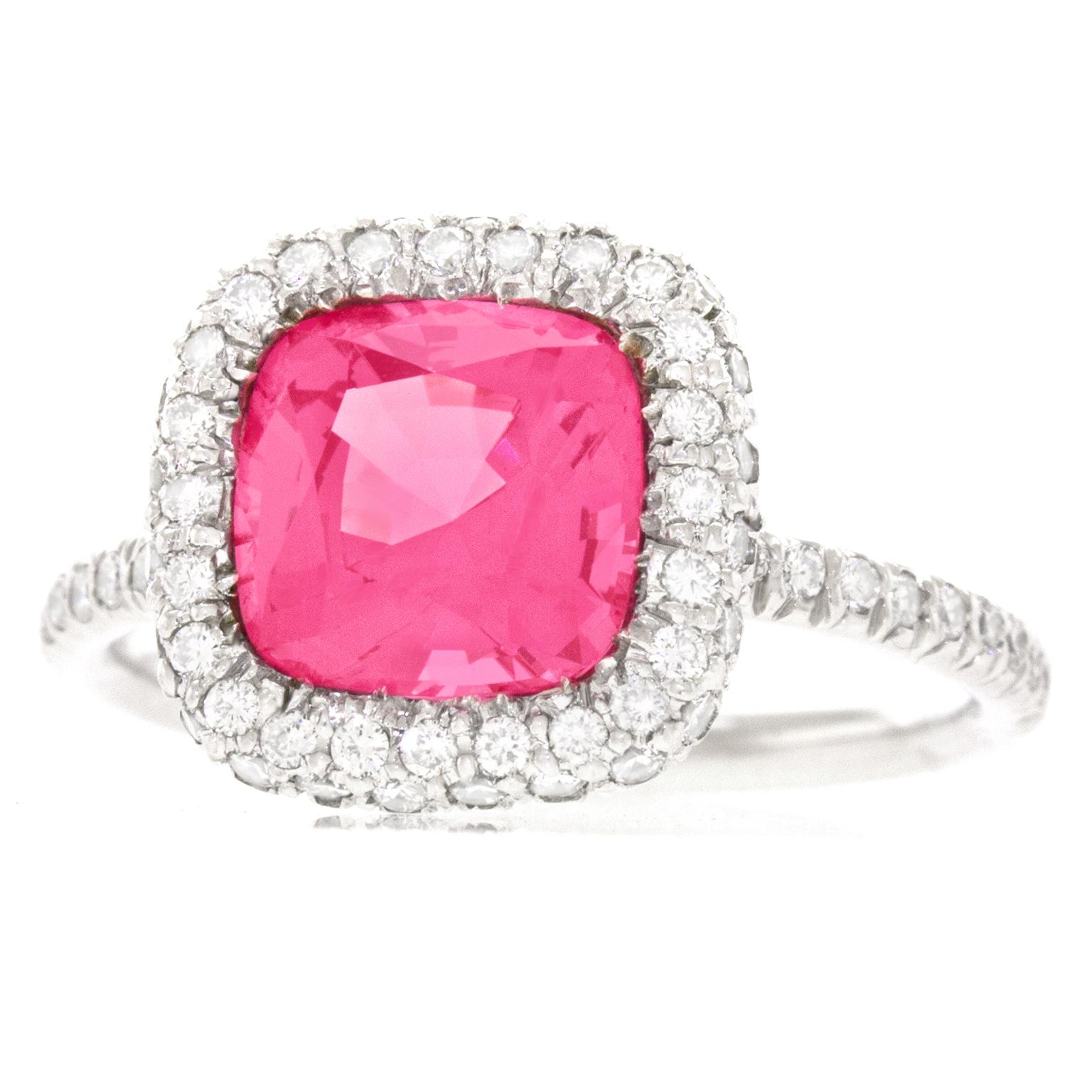 No Heat Pink Mahenge Spinel and Diamond Set Platinum Ring GIA For Sale ...
