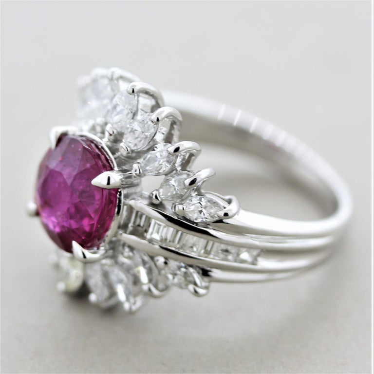 No-Heat Ruby Diamond Platinum Ring, GIA Certified For Sale at 1stDibs