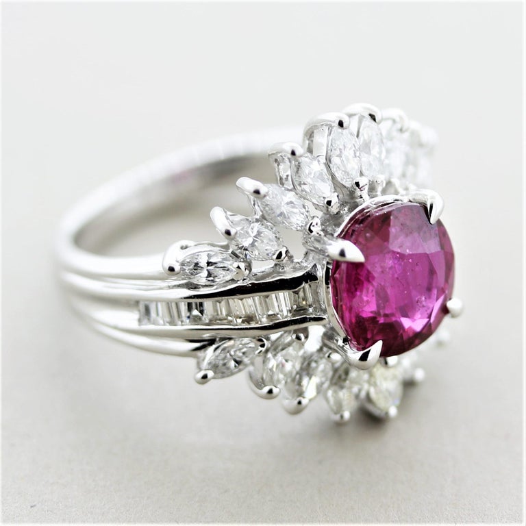No-Heat Ruby Diamond Platinum Ring, GIA Certified For Sale at 1stDibs