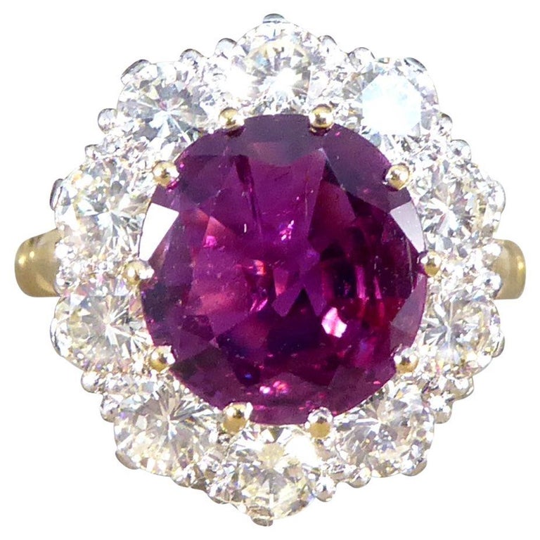 No Heat Ruby Weighing 3.15ct and Diamond Cluster Ring 18ct Yellow and ...