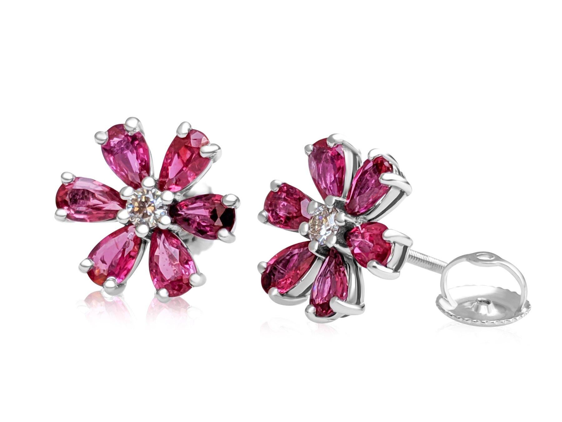$1 NO RESERVE! 2.65Ct Natural Ruby and 0.12Ct Diamond 14k White Gold Earrings For Sale at 1stDibs