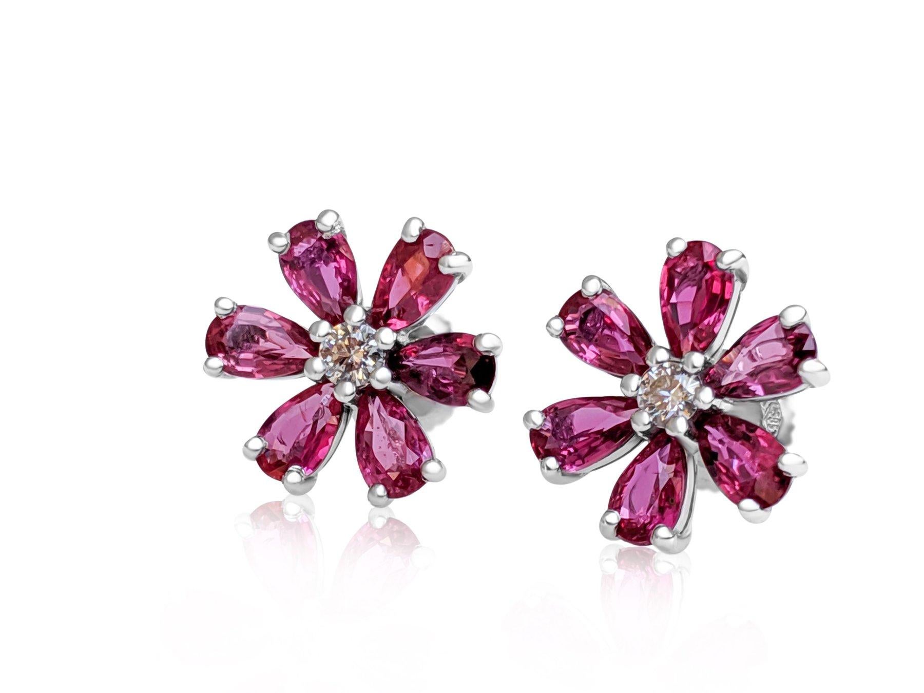 $1 NO RESERVE! 2.65Ct Natural Ruby and 0.12Ct Diamond 14k White Gold Earrings For Sale at 1stDibs