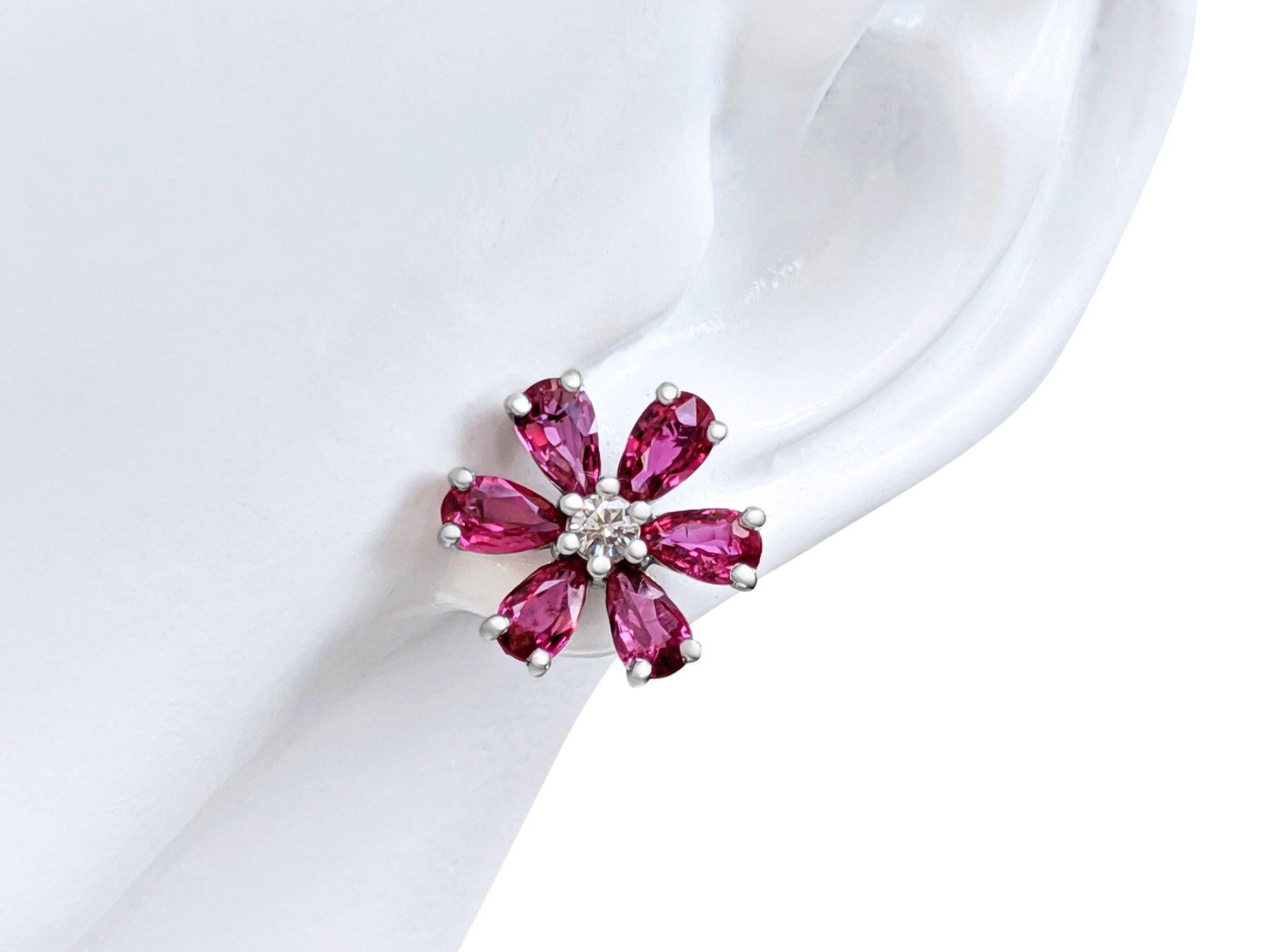 $1 NO RESERVE! 2.65Ct Natural Ruby and 0.12Ct Diamond 14k White Gold Earrings For Sale at 1stDibs
