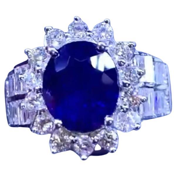 Certified Ct 5,68 of Royal Blu Sapphire and Diamonds on Ring For Sale ...