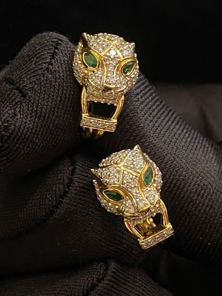 No Reserve, Exclusive Panther Earrings in Gold with Diamonds For Sale ...