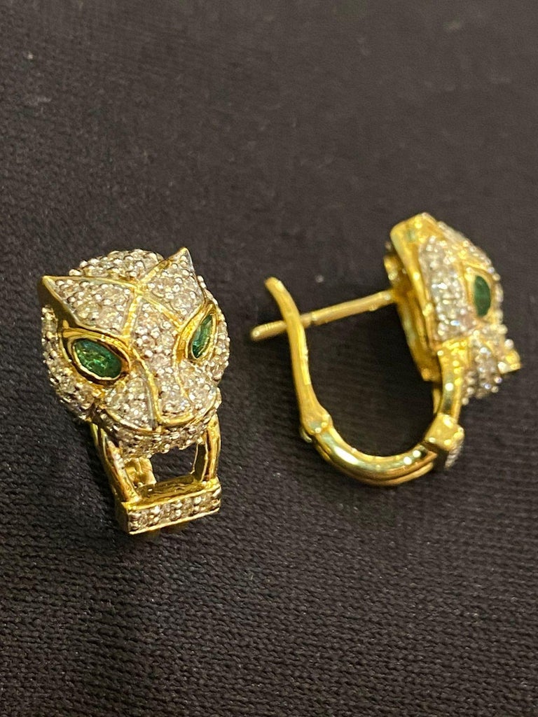 No Reserve, Exclusive Panther Earrings in Gold with Diamonds For Sale ...