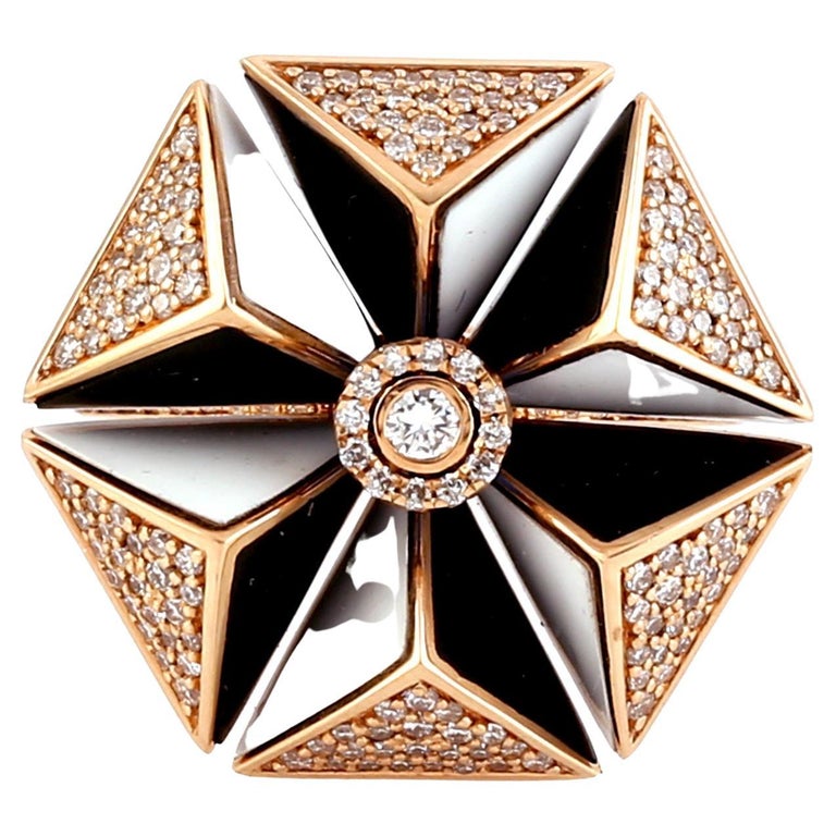 Noble Star 18k Rose Gold Ring with Open Concept in Black and White ...