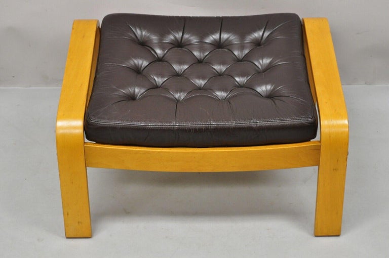 Noboru Nakamura Vintage Poang Bentwood Brown Tufted Leather Ottoman For ...