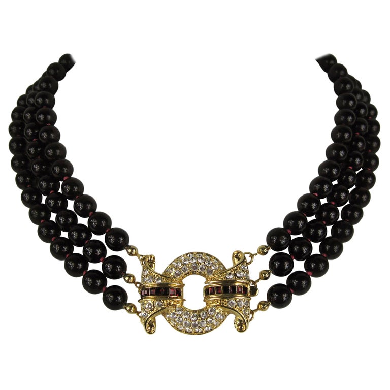 Nolan Miller, collier en cristal à 3 brins, années 1980 En vente sur ...