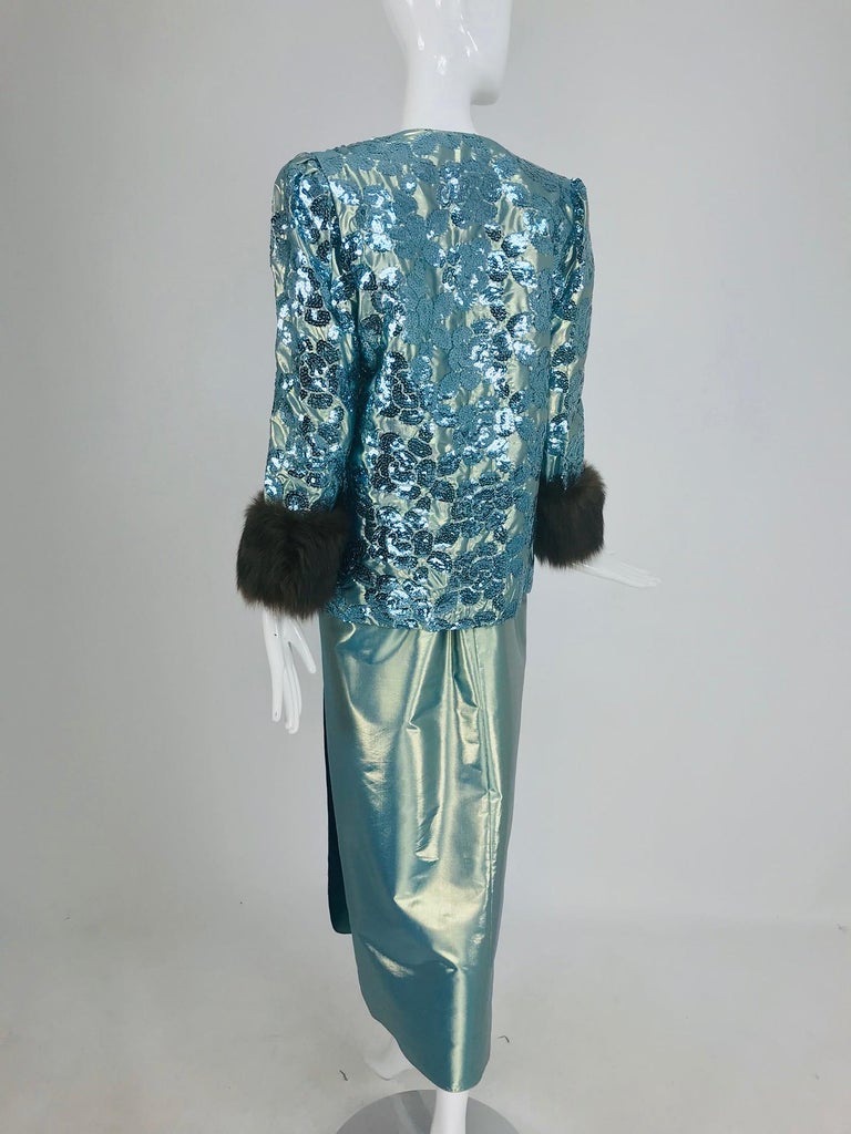 Nolan Miller Dynasty Collection Gown and Fur Trimmed Jacket 1980s For ...