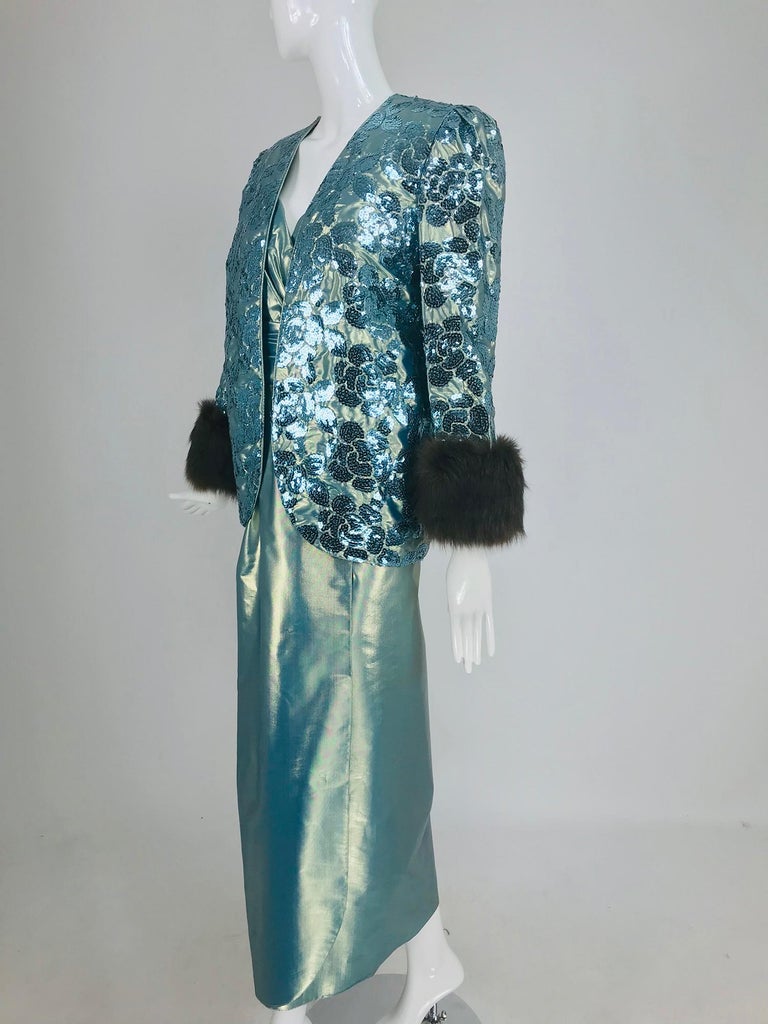 Nolan Miller Dynasty Collection Gown and Fur Trimmed Jacket 1980s For ...