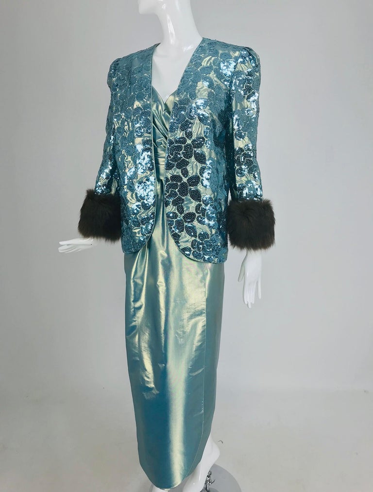 Nolan Miller Dynasty Collection Gown and Fur Trimmed Jacket 1980s For ...