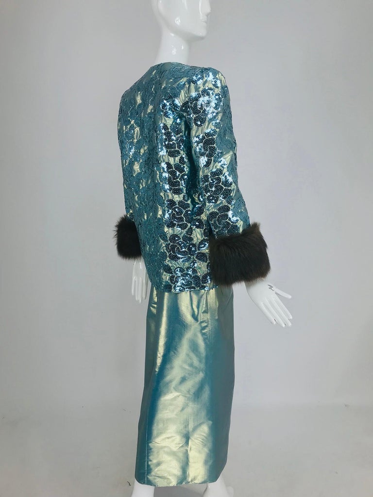 Nolan Miller Dynasty Collection Gown and Fur Trimmed Jacket 1980s For ...