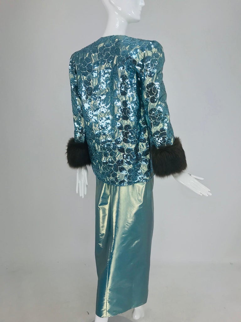 Nolan Miller Dynasty Collection Gown and Fur Trimmed Jacket 1980s For ...