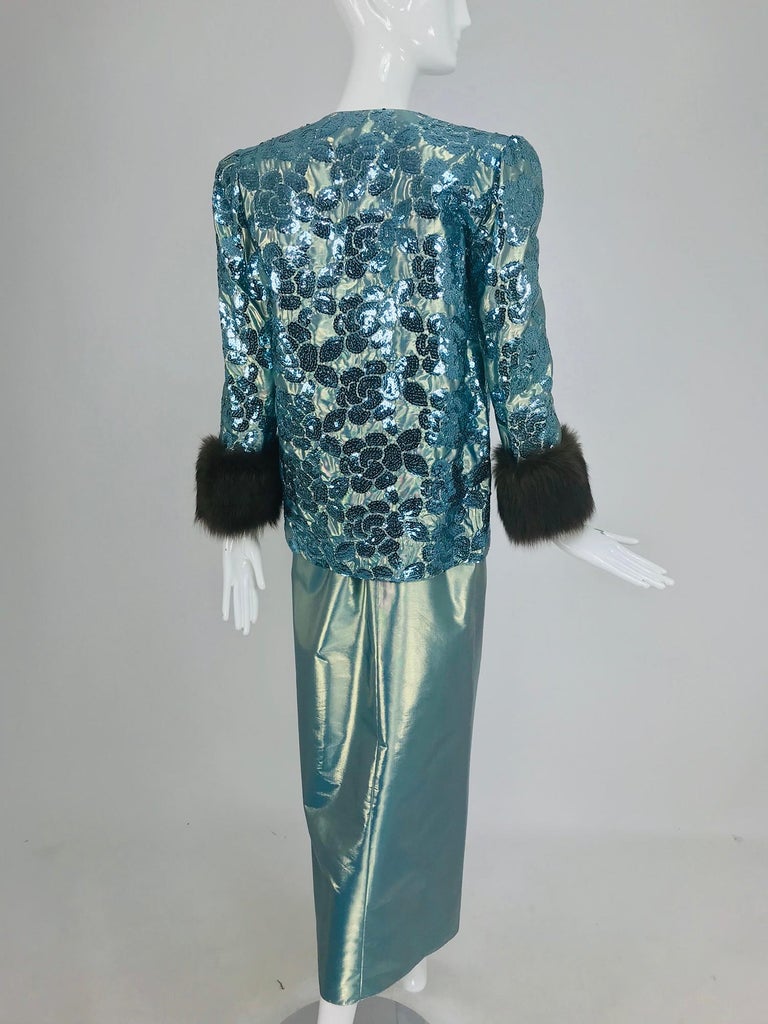 Nolan Miller Dynasty Collection Gown and Fur Trimmed Jacket 1980s For ...