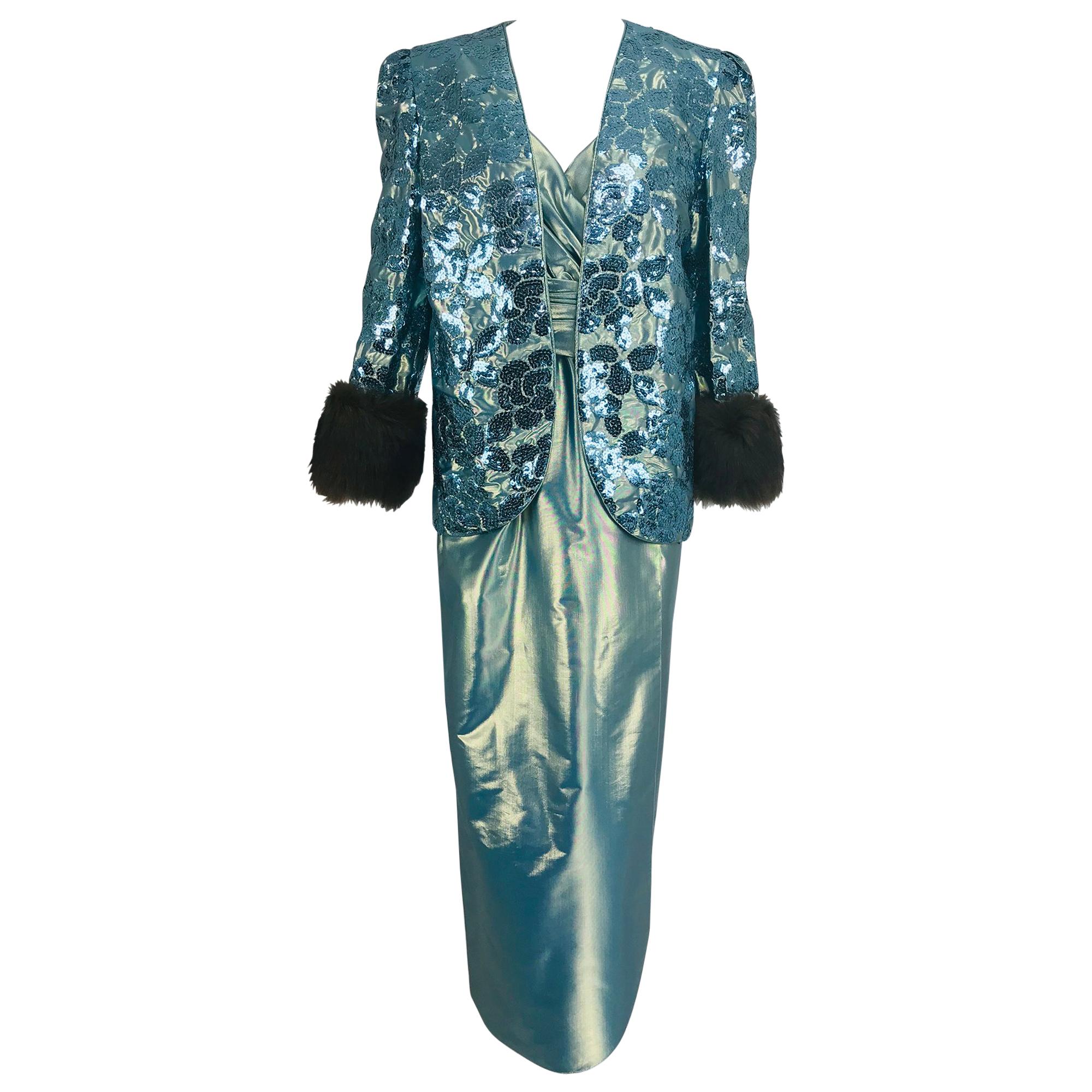 Nolan Miller Dynasty Collection Gown and Fur Trimmed Jacket 1980s For ...