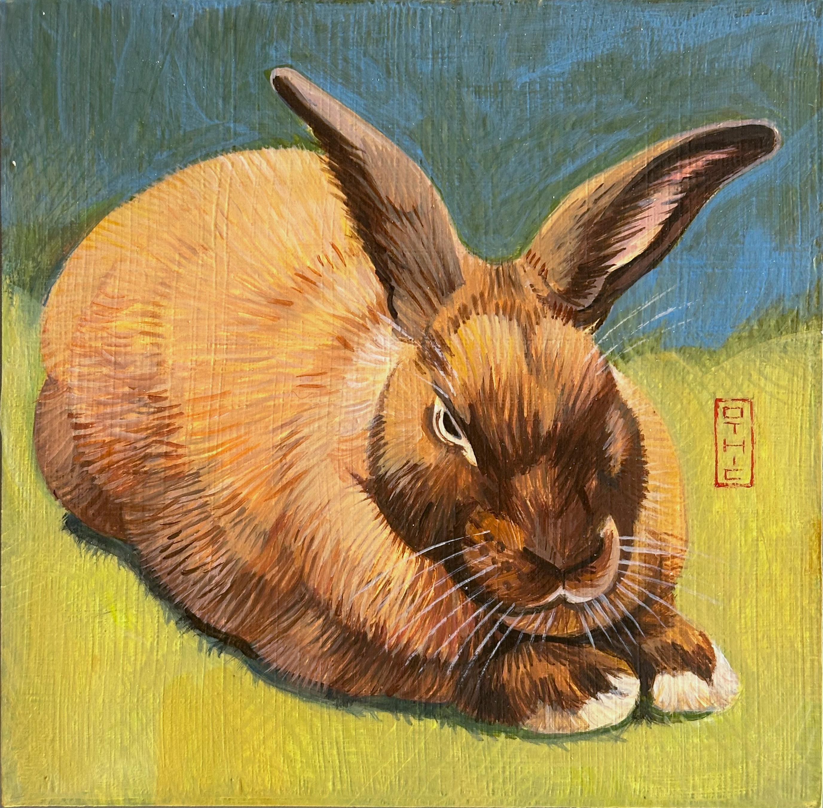 Nora Othic - Brown Rabbit on Tourquoise For Sale at 1stDibs