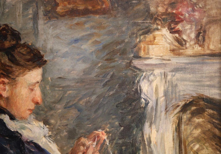 Norbert Goeneutte - Woman Crocheting - Impressionist Oil, Figure in ...