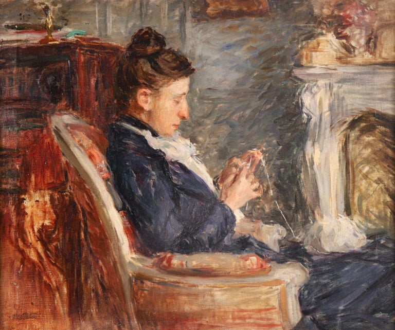 Norbert Goeneutte - Woman Crocheting - Impressionist Oil, Figure in ...