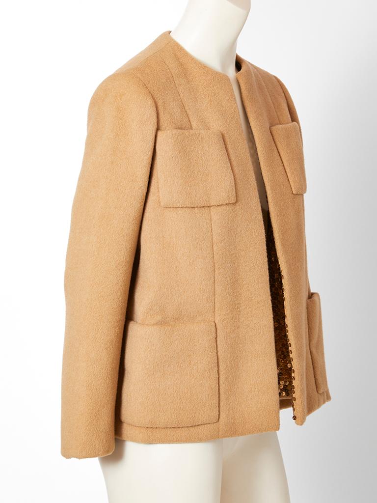 Norell Camel Hair Jacket with Sequined Interior at 1stDibs