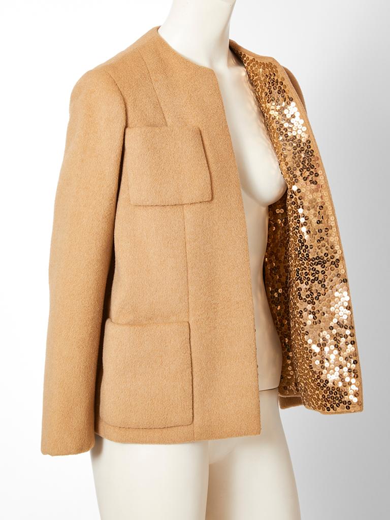 Norell Camel Hair Jacket with Sequined Interior at 1stDibs