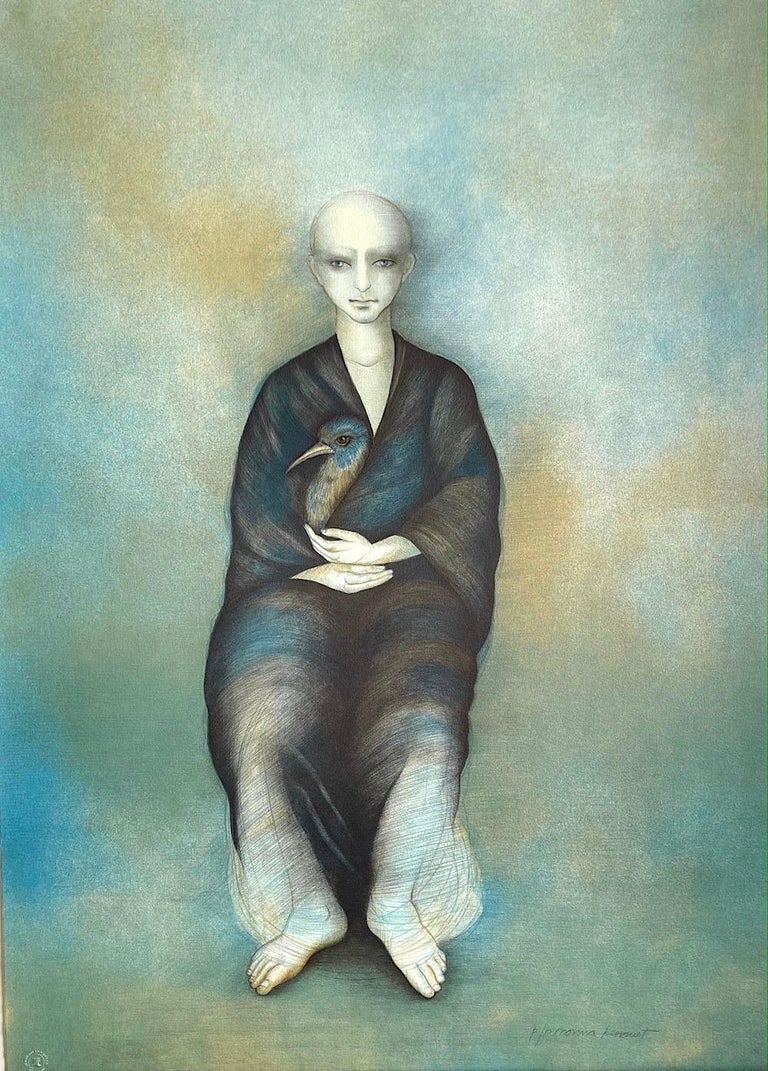 Norma Bessouet – „SELVAGGIA, signierte Lithographie, sitzende Person ...