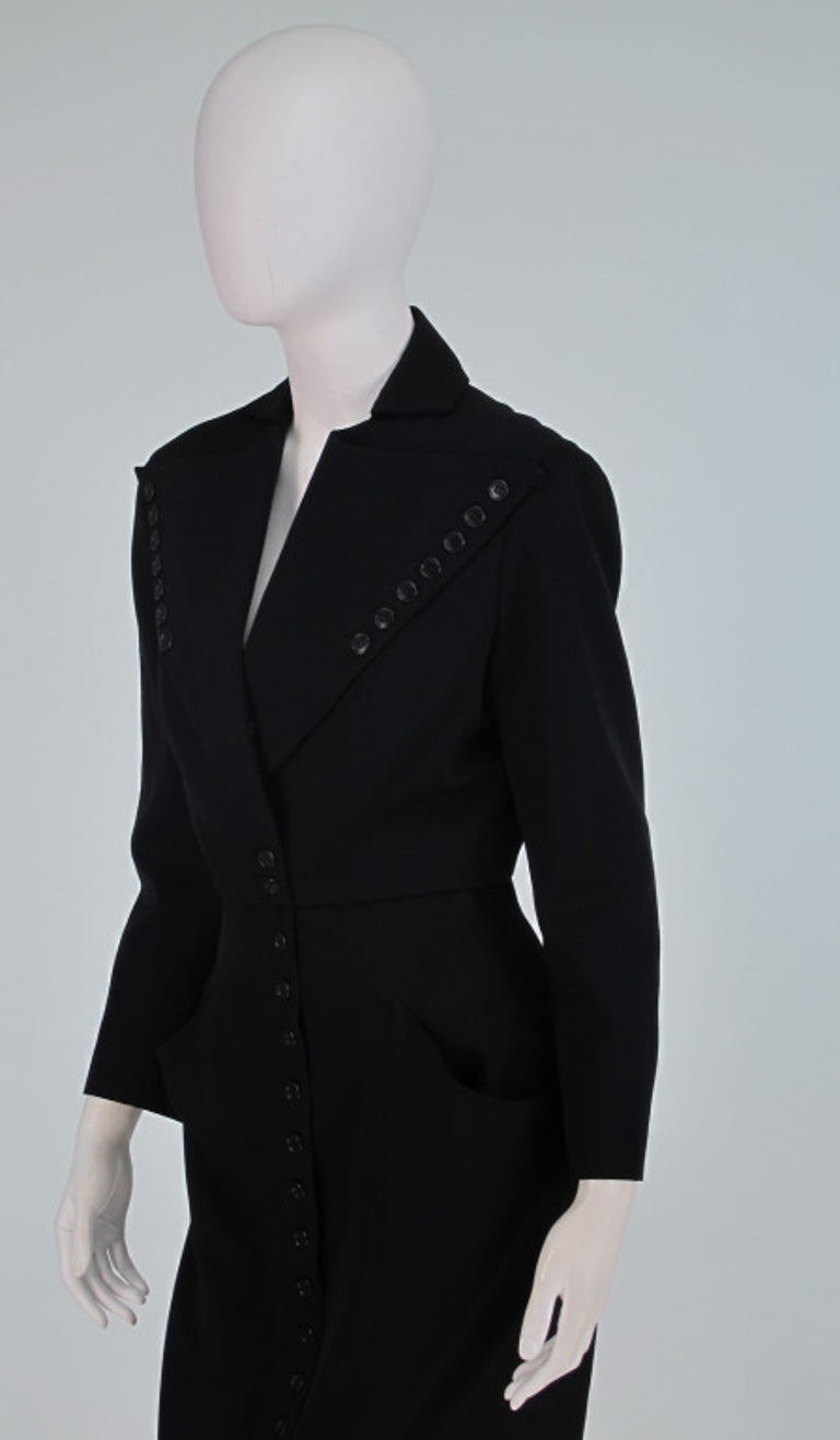 Norma Kamali OMO Black Gabardine Button Fitted Suit 1980s at 1stDibs