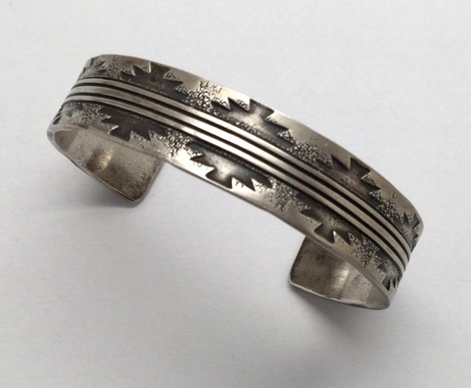 Norman Bia Native American Silver Stamped Cuff Bracelet at 1stDibs ...