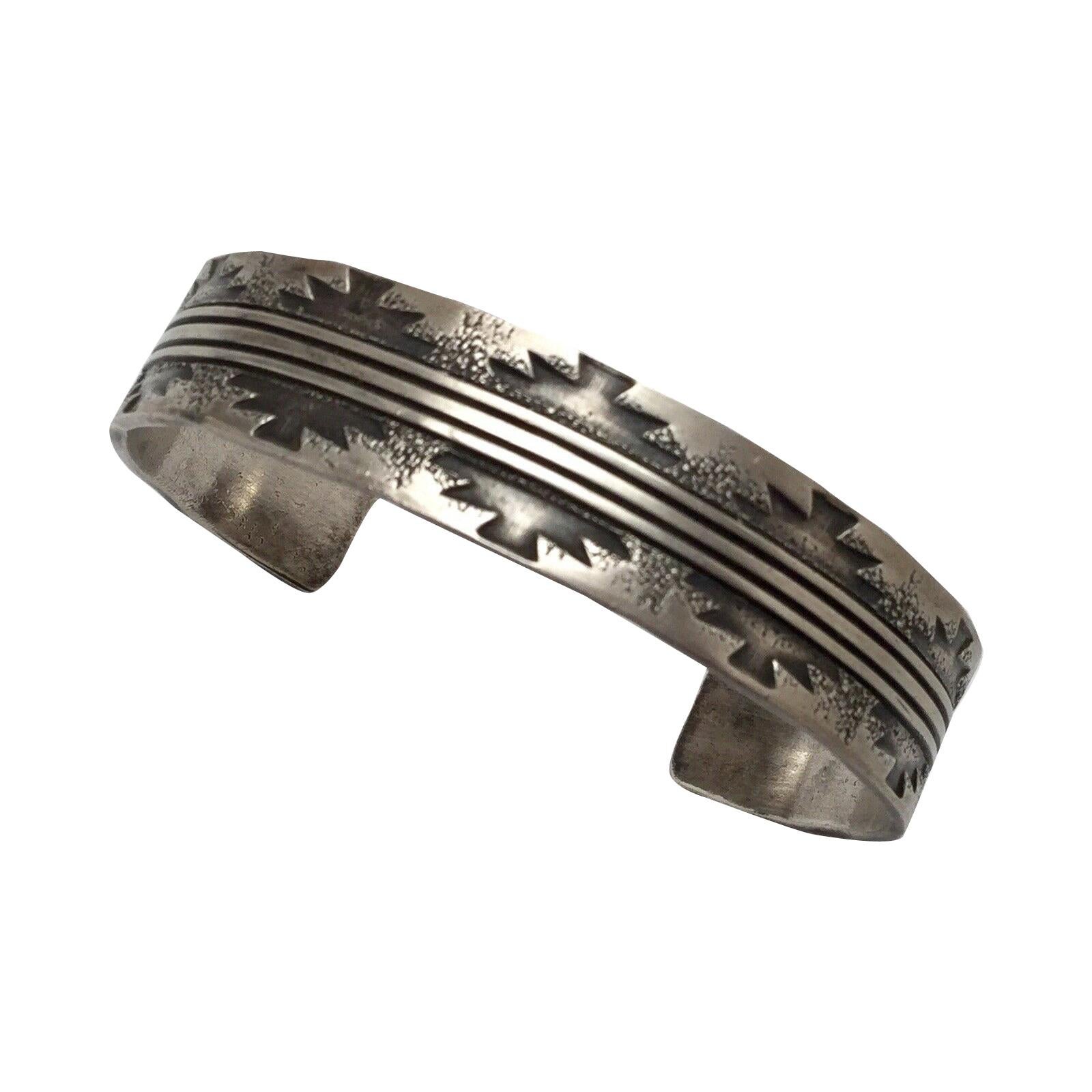 Norman Bia Native American Silver Stamped Cuff Bracelet at 1stDibs ...