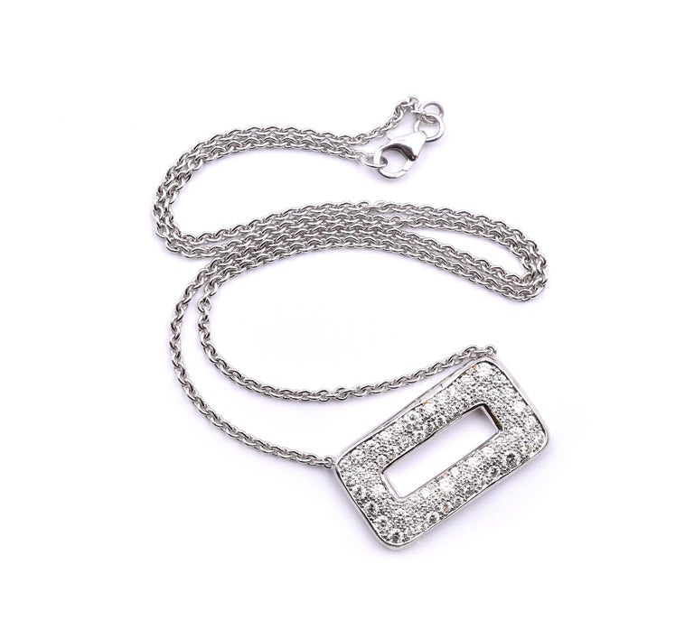 Norman Covan 18 Karat White Gold Pave Diamond Rectangle Necklace at 1stDibs