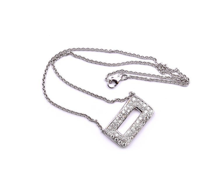 Norman Covan 18 Karat White Gold Pave Diamond Rectangle Necklace at 1stDibs