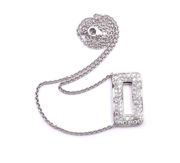 Norman Covan 18 Karat White Gold Pave Diamond Rectangle Necklace at 1stDibs