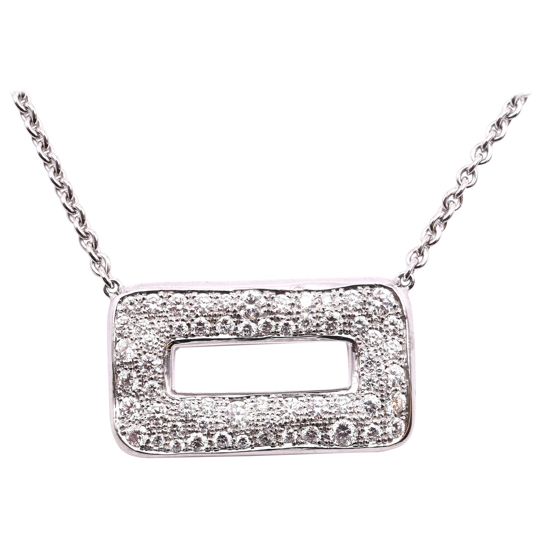 Norman Covan 18 Karat White Gold Pave Diamond Rectangle Necklace at 1stDibs