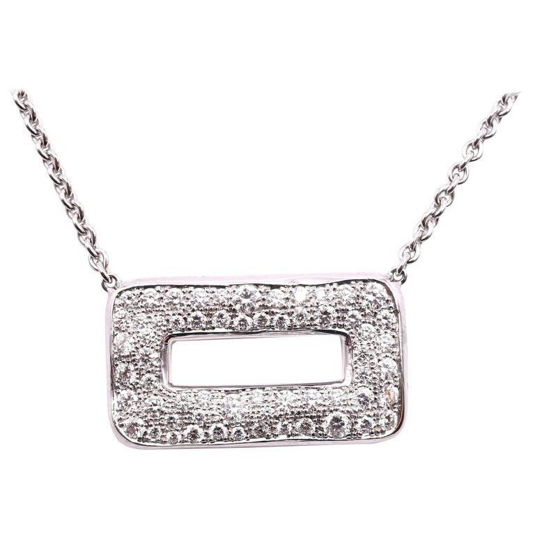 Norman Covan 18 Karat White Gold Pave Diamond Rectangle Necklace at 1stDibs