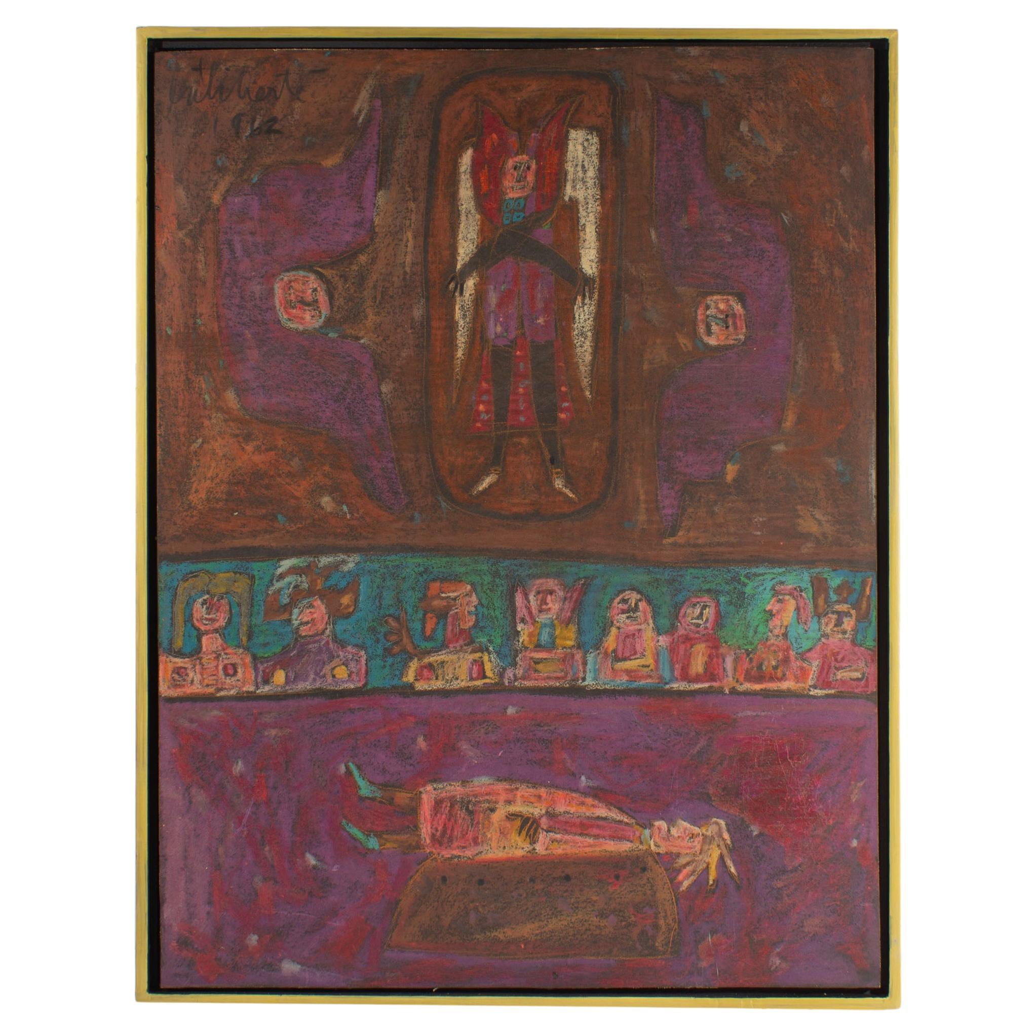 Norman Laliberté Signed 1962 “Isaac” Mixed Media Art Drawing on Board ...