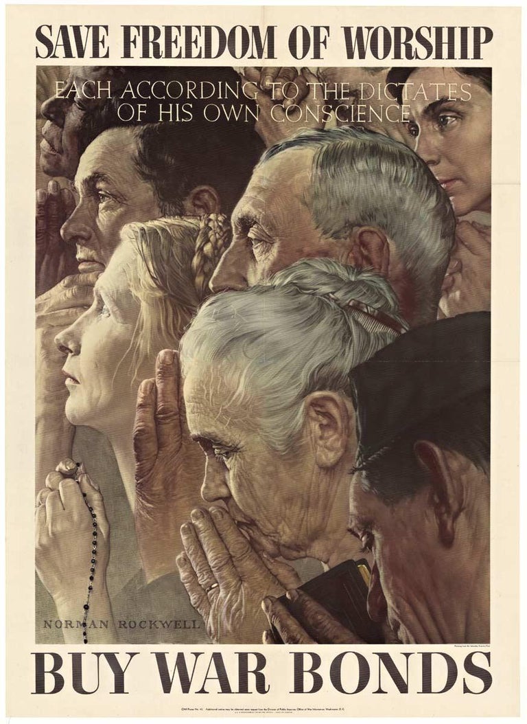 Norman Rockwell - Save Freedom of Worship Buy War Bonds, original World ...