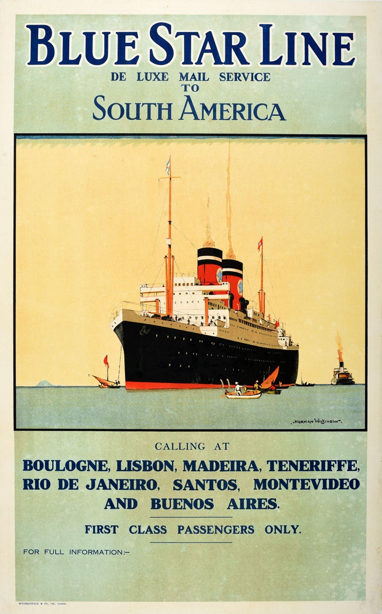 Norman Wilkinson - Original Vintage Poster Blue Star Line To South ...
