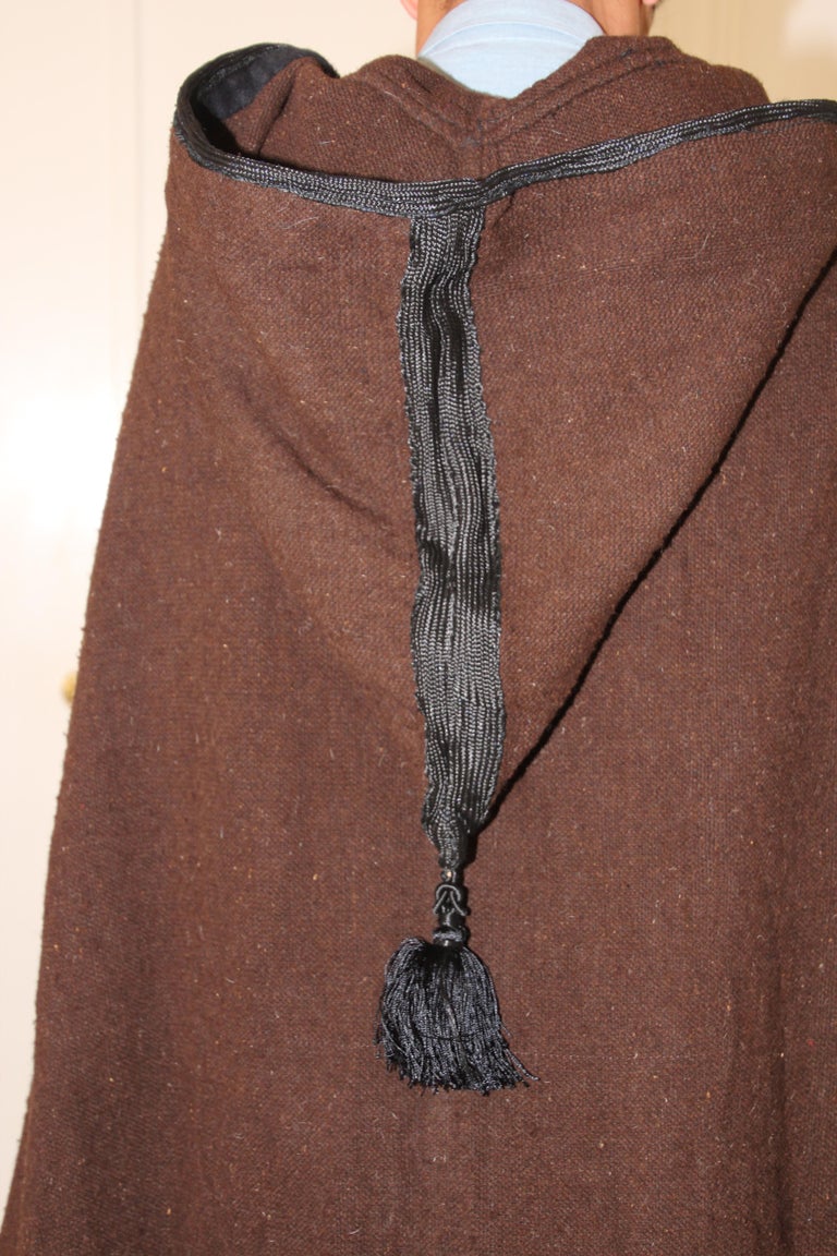 North Africa Moroccan Berber Tribal Burnous Brown Wool Cape at 1stDibs