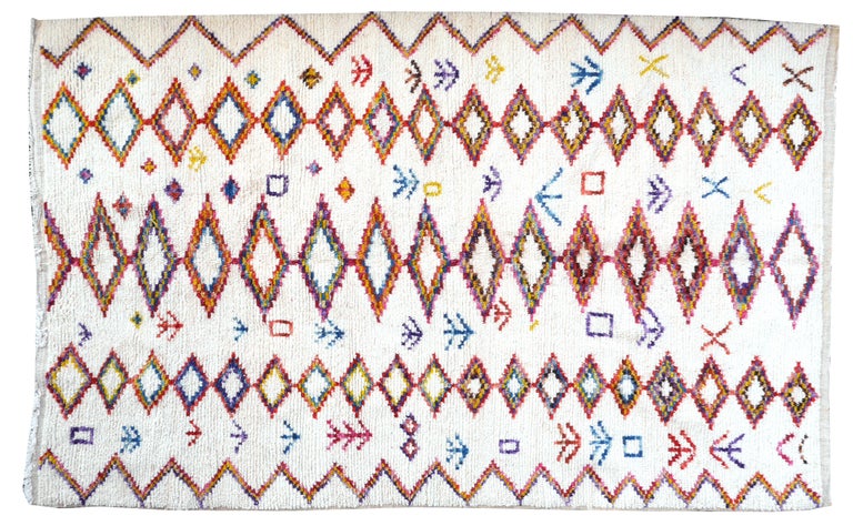 North African Moroccan Berber Rug Diamond Design Wool White, Pink at ...
