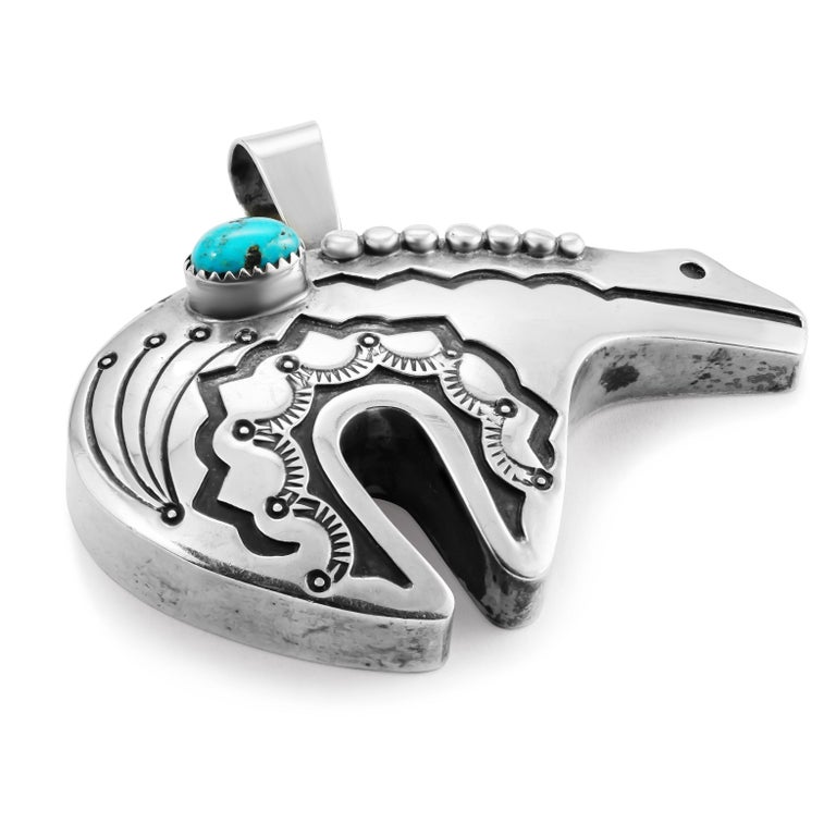North American Navajo Sterling Silver and Turquoise Bear Pendant For ...