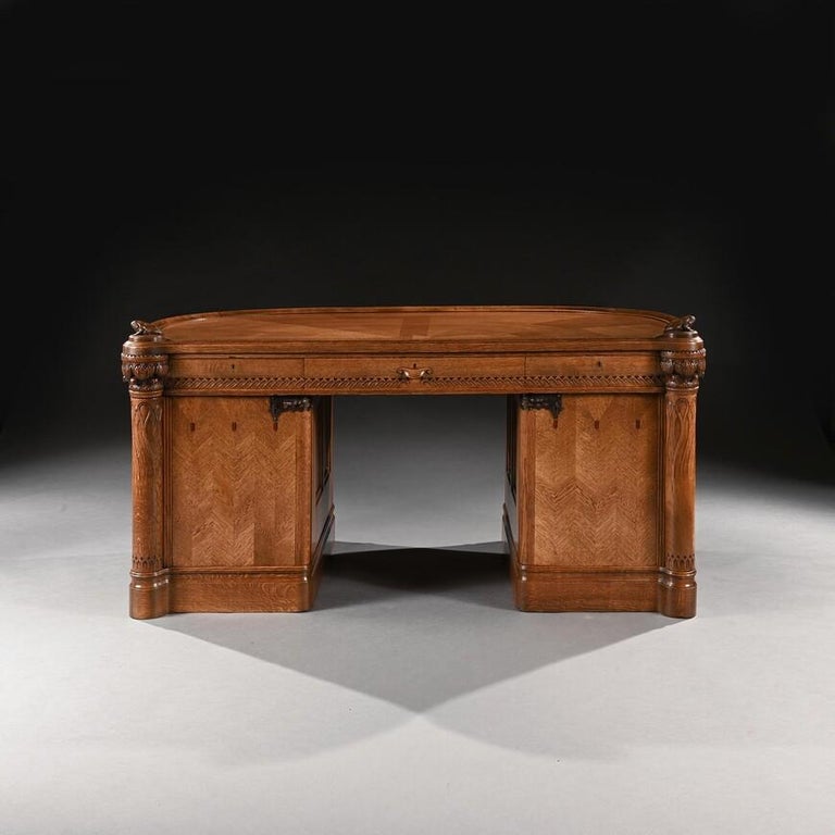 North European Art Nouveau Demi-lune Shaped Oak Pedestal Writing Desk ...