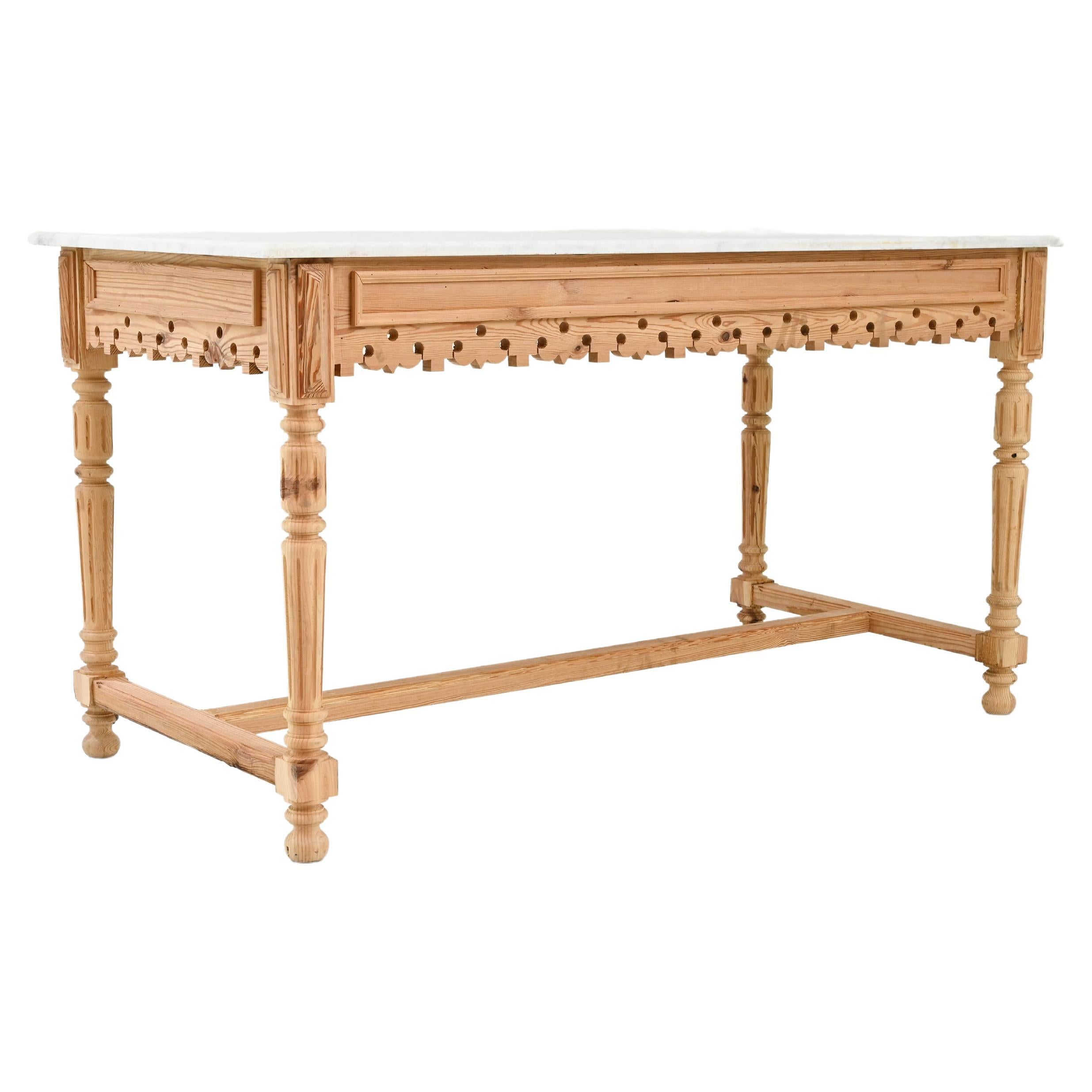 Northern African Wooden Dining Table with Marble Top For Sale at 1stDibs