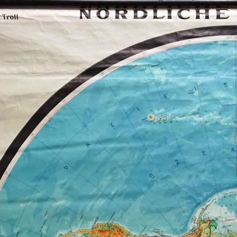Northern Hemisphere of the Earth Rollable Map Vintage Wall Chart World ...
