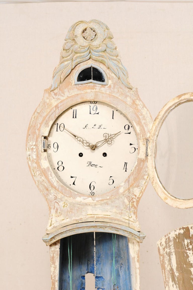 Northern Swedish Floor Clock, circa 1820s with Nicely Carved Crest at ...