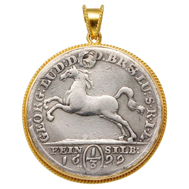 Northwest Germany 1699 1/3 Thaler Horse Coin 18K Pendant at 1stDibs
