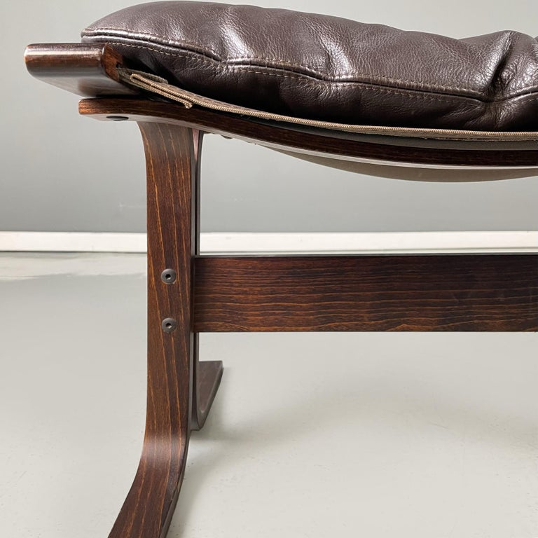 Norway Modern Brown Leather Wood Pouf Siesta by Igmar Relling for ...