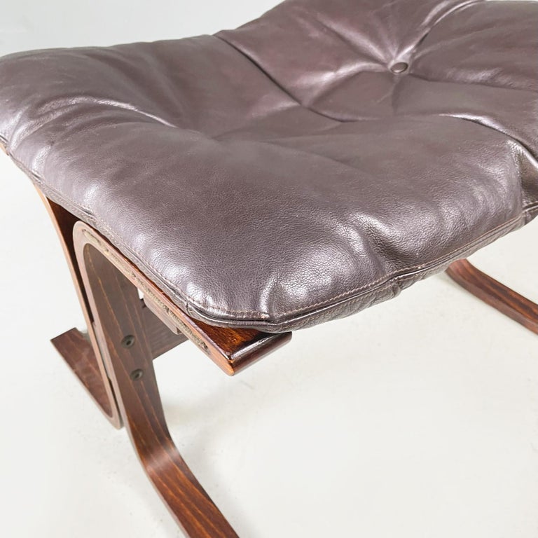 Norway Modern Brown Leather Wood Pouf Siesta by Igmar Relling for ...